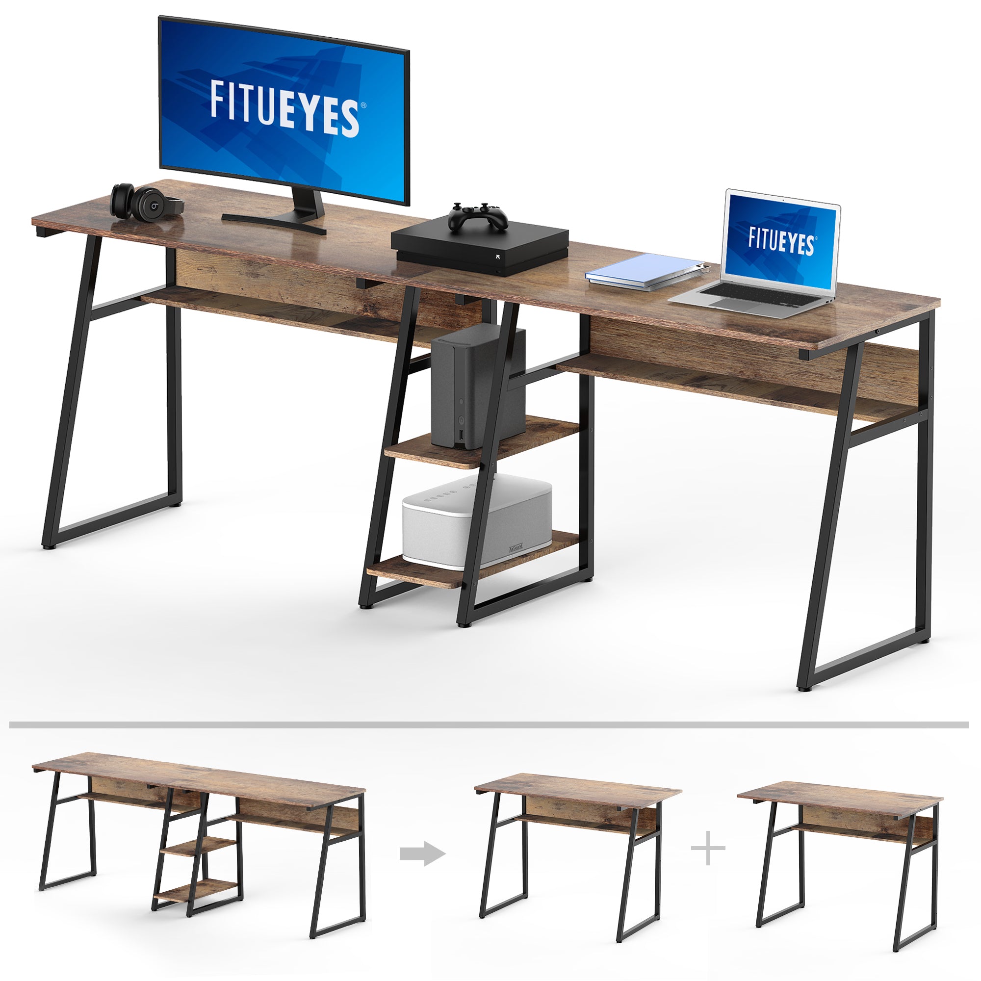 Bruno Executive Computer Desk with Shelves in Retro Brown – ARTFUL ...